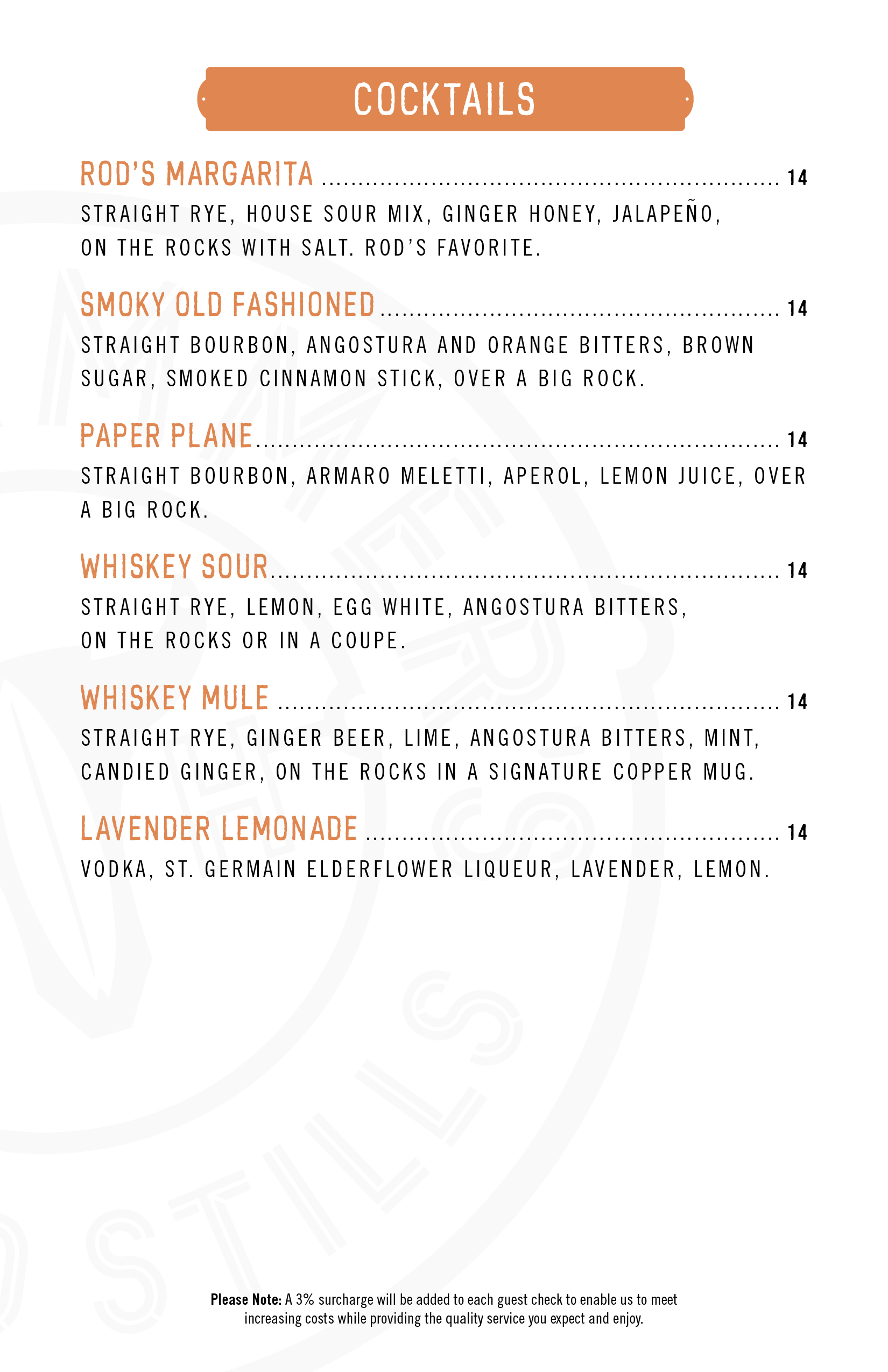 Tasting Room Menu – Rod & Hammer's SLO Stills