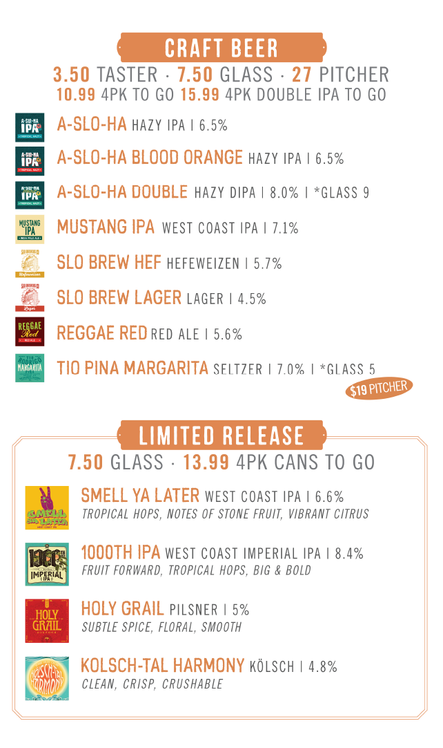 Our Menus - Rod & Hammer's - California Whiskey