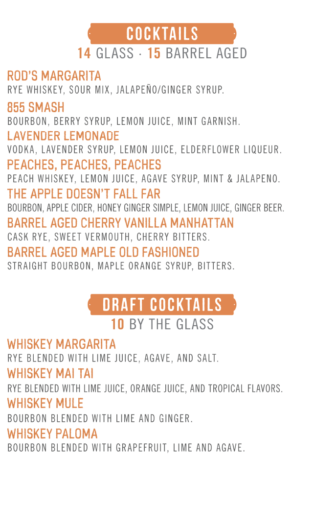 Our Menus - Rod & Hammer's - California Whiskey