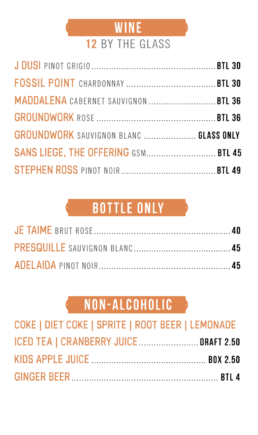 Our Menus - Rod & Hammer's - California Whiskey