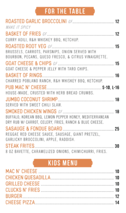 Our Menus - Rod & Hammer's - California Whiskey