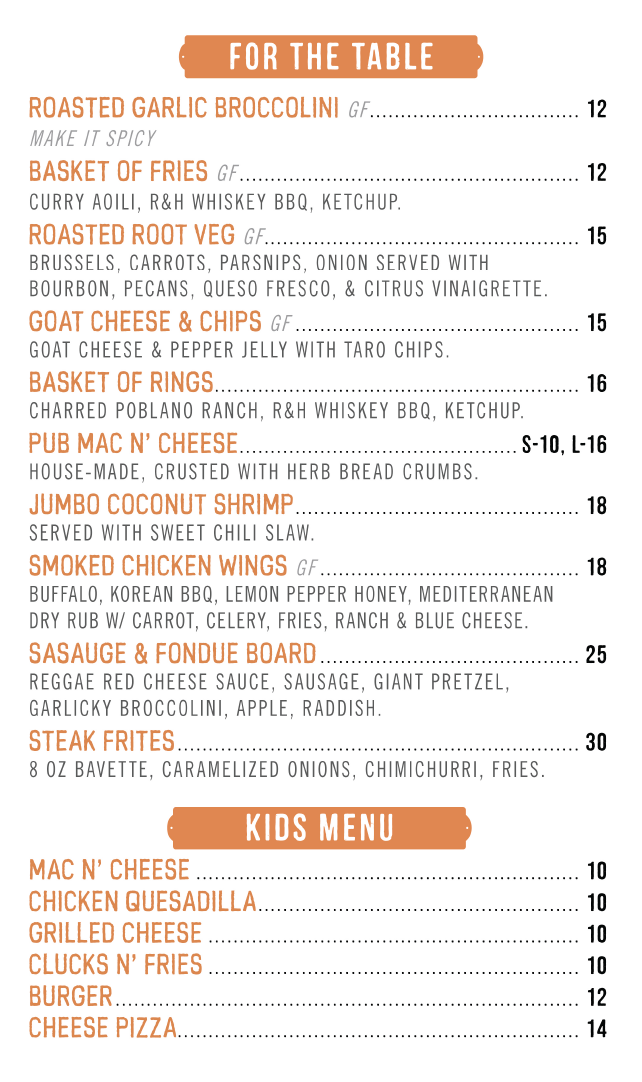 Our Menus - Rod & Hammer's - California Whiskey