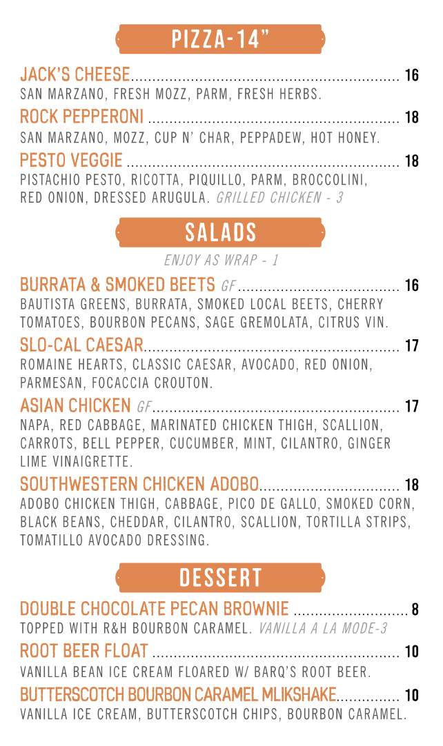 Our Menus - Rod & Hammer's - California Whiskey