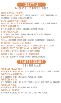 Our Menus - Rod & Hammer's - California Whiskey